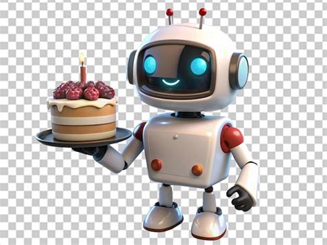 3d White Robot Holding Cake Premium Ai Generated Psd