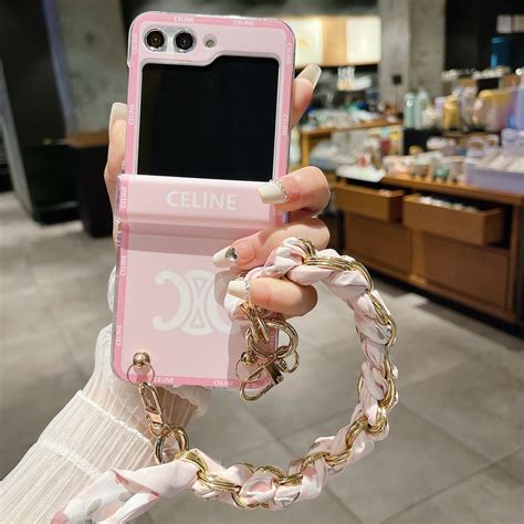 เคสโทรศัพท์มือถือแบบใส ฝาพับ พร้อมช่องใส่บัตร สายคล้องมือ สีชมพู หรูหรา
