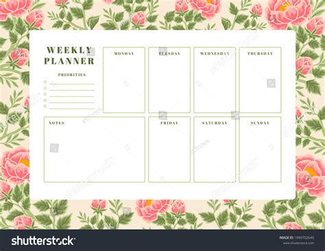 Printable Vintage Floral Weekly Planner Vector 库存矢量图（免版税）1999702640