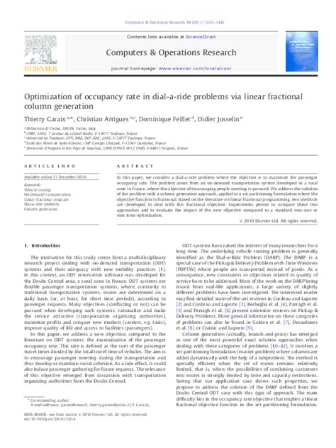 Pdf Optimization Of Occupancy Rate In Dial A Ride Problems Via Linear