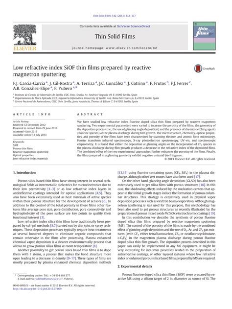 Pdf Low Refractive Index Siof Thin Films Prepared By Reactive