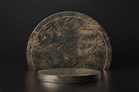 기하학적 배경 스튜디오와 고급 배경에 검은 대리석 제품 디스플레이 빈 받침대 또는 연단 3d 렌더링 3차원 형태에 대한 스톡