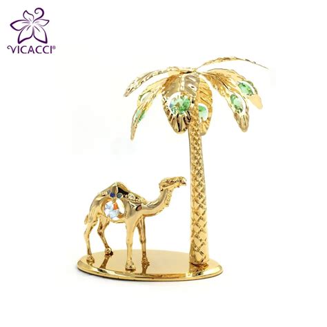 24K Gold Plated Camel with Palm Tree & Crystals - VICACCI