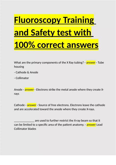 Fluoroscopy Training And Safety Test With 100 Correct Answers