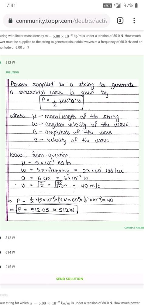 a string with linear mass density m 5 00 × 10 2 kg m is under a
