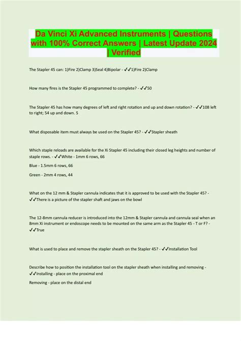 Da Vinci Xi Advanced Instruments Questions With 100 Correct Answers Latest Update 2024