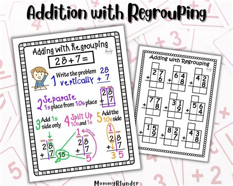 Addition With Regrouping Anchor Chart With 5 Addition Practice Sheets Addition Anchor