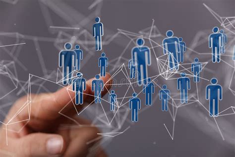 Floating Connected People Icons Over A Hand A Concept Of Networking Hr Communication Stock