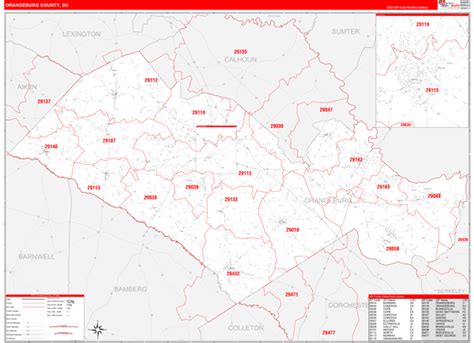 Orangeburg County Sc Zip Code Wall Map Red Line Style By Marketmaps