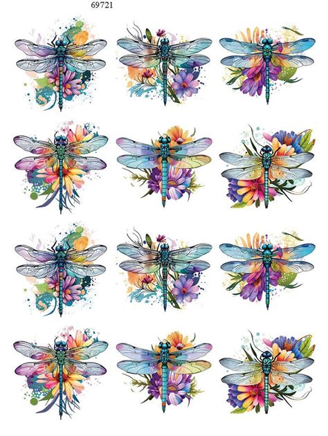 Watercolor Dragonflies And Flowers Ceramic Decals Enamel Decal Fusible
