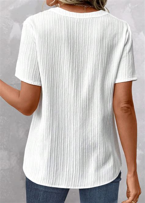 Rotita Lace White Split Neck Short Sleeve Blouse Usd 2998