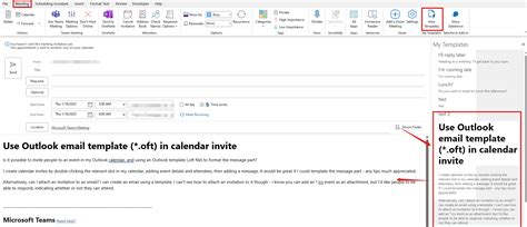 Use Outlook Email Template Oft In Calendar Invite Microsoft Qanda