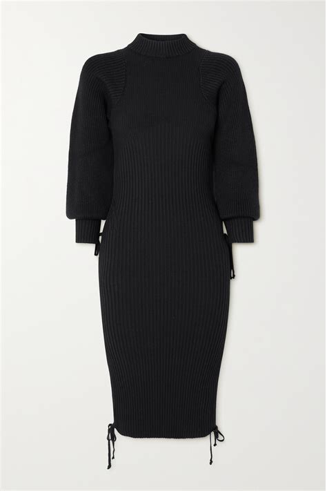 Andrea Adamo Tie Detailed Ribbed Knit Midi Dress In Black Modesens