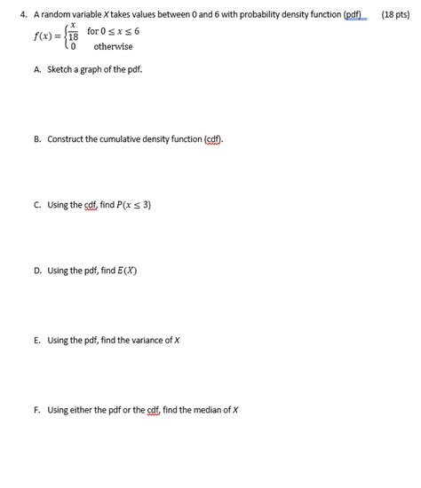 Solved 4 A Random Variable X Takes Values Between 0 And 6