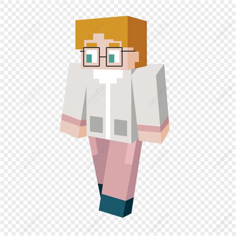 3d Cartoon Building Block Characters With Glasses Walk Cute Png