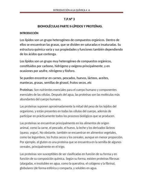 t p n° 3 biomoleculas 2° parte lipidos proteinas pdf