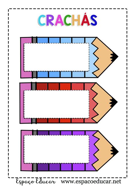 LINDOS MODELOS DE CRACHÁS LÁPIS COLORIDOS PARA IMPRIIMIR ESPAÇO EDUCAR