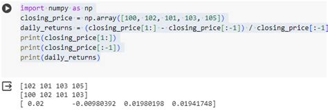 Cách sử dụng mảng trong NumPy để tính tỷ suất lợi nhuận của cổ phiếu