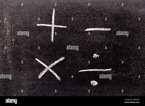 Hand Drawing Of White Chalk In Mathematics Symbol Shape Plus Minus Multiply Divide On Black