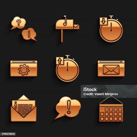스톱워치 말풍선 느낌표 캘린더 메일 및 전자 메일 봉투 설정 및 질문 아이콘을 설정합니다 벡터 가리키기에 대한 스톡 벡터 아트 및 기타 이미지 Istock