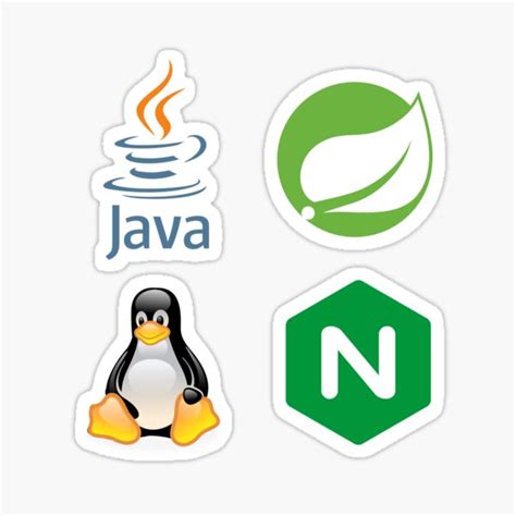 Java Spring Glossy Penguin Linux Tux Mascot NGINX 4x Sticker Combo