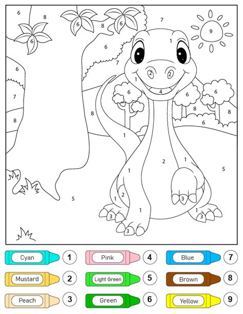 Página para colorear de Color por número adorable T Rex para colorear