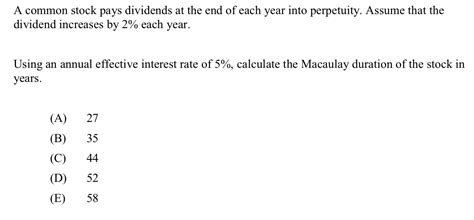 Solved A Common Stock Pays Dividends At The End Of Each Year Chegg Com