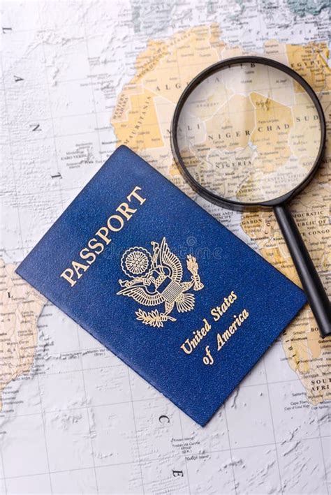 Conceptual Background For Travel With Passport Magnifying Glass World