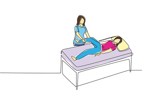 Single Continuous Line Drawing Woman Lying On Massage Table