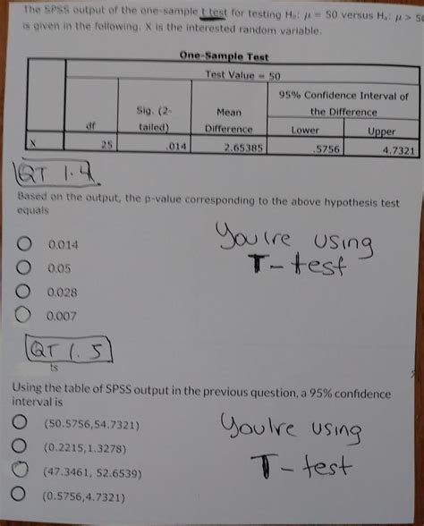 Solved The SPSS Output Of The One Sample T Test For Testing Chegg Com