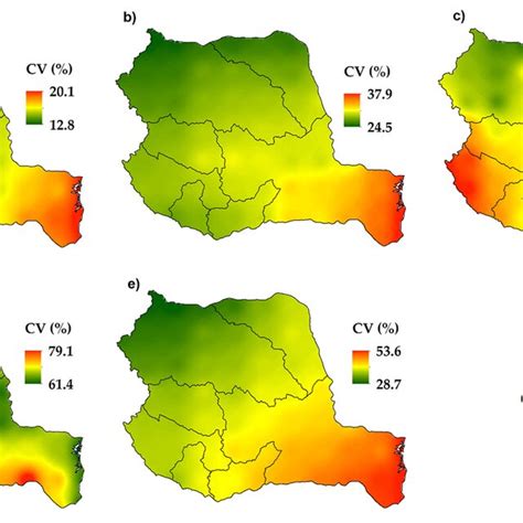spatial variation of coefficient of variation cv in rainfall over