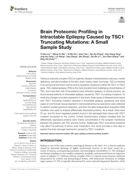 Pdf Brain Proteomic Profiling In Intractable Epilepsy Caused By Tsc1 Truncating Mutations A