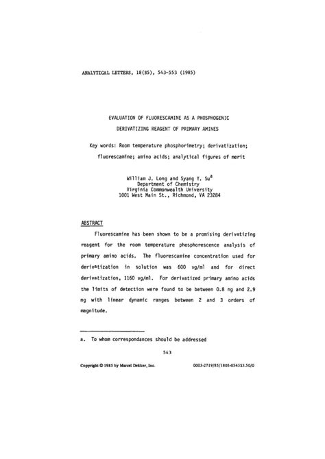 Pdf Evaluation Of Fluorescamine As A Phosphogenic Derivatizing