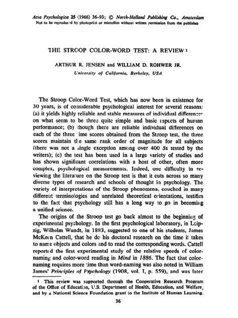 The Stroop Color Word Test A Review 1966 By Arthur Robert Jensen William D Rohwer Jr Pdf