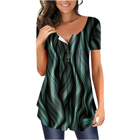 Jeashchat Womens Floral Printed Short Sleeve V Neck T Shirt Pleated