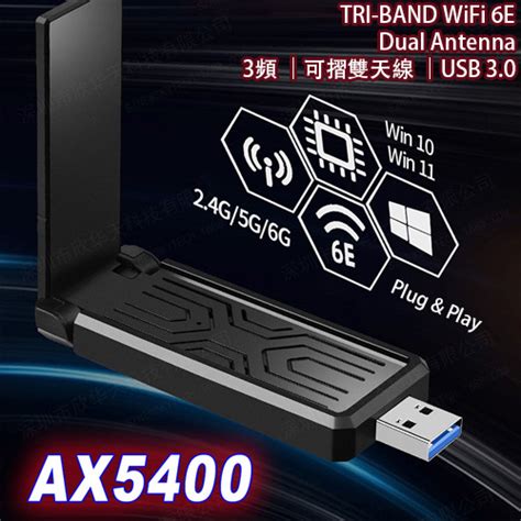 Ax5400 Tri Band Wifi 6e Dual Antenna Usb 3 0 Wireless Adapter 無線網路卡