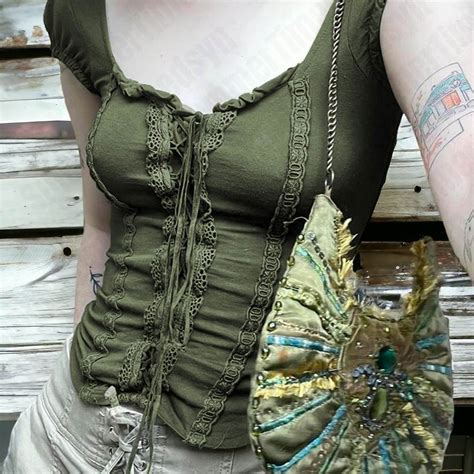 Y2k Fashion Aesthetic Grunge Lace Crop Top Fairycore Shirt Clothing