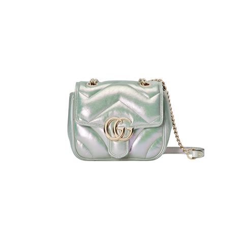 구찌 Gg 마몽 미니 숄더백 그린 이리디센트 레더 Gucci Kream