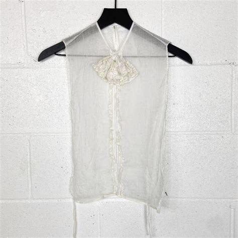 Vintage Tops Antique Cream Sheer Lace Dickie Ruffle Collar With Bow