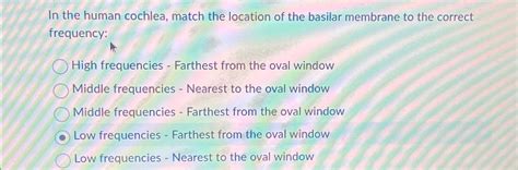 Solved In The Human Cochlea Match The Location Of The