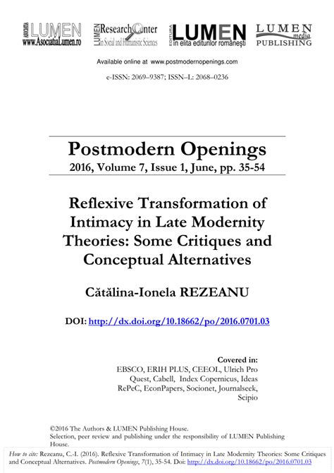 PDF Reflexive Transformation Of Intimacy In Late Modernity Theories