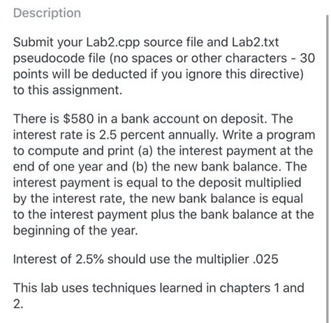 Solved Description Submit Your Lab2 Cpp Source File And Chegg