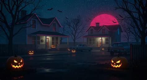 Retro 80s Horror Street Neon Lit Suburban Halloween Night Inspired By