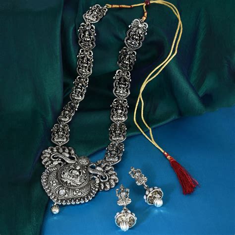 Buy Zaveri Pearls Antique Silver Tone Goddess Temple Long Necklace