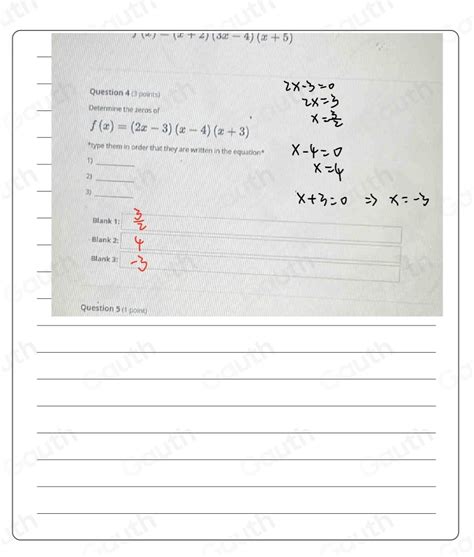 solved x x x 2 3x 4 x 5 question 4 3 points determine the zeros