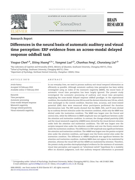 Pdf Differences In The Neural Basis Of Automatic Auditory And Visual Time Perception Erp