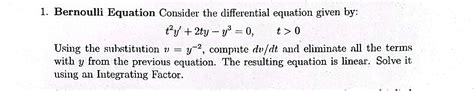 solved t2y′ 2ty−y3 0 t 0 using the substitution v y−2