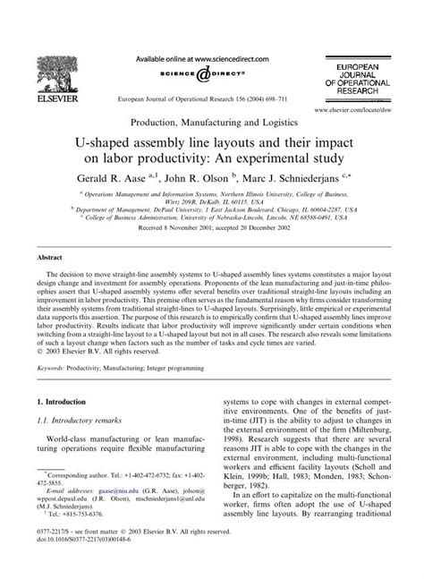 Pdf U Shaped Assembly Line Layouts And Their Impact On Labor