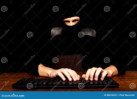 Dangerous Hacker In Black Balaclava Stock Image Image Of Information