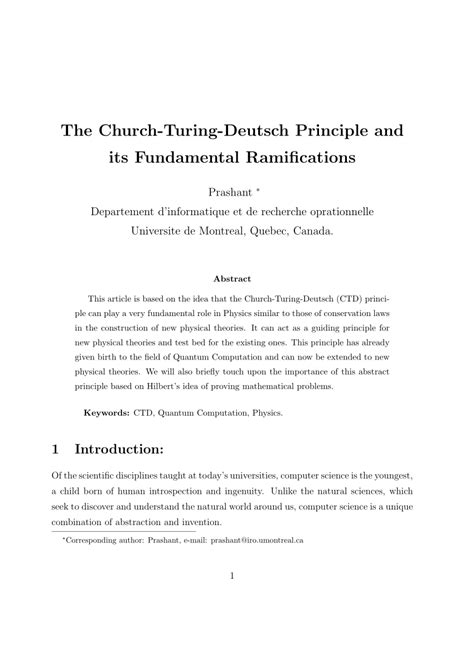 Pdf The Church Turing Deutsch Principle In Quantum Computation